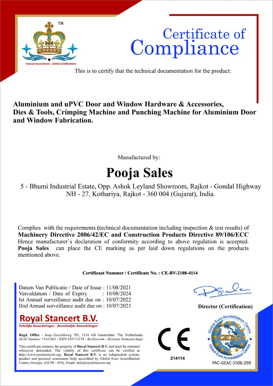 Best Certificates in Architectural Hardware | Poojasales Hardware