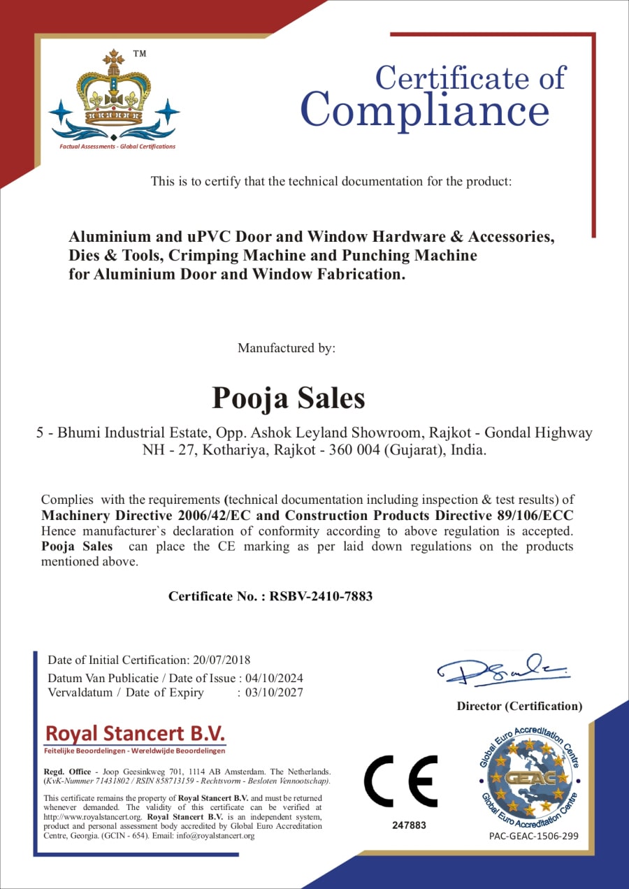 Best Certificates in Architectural Hardware | Poojasales Hardware